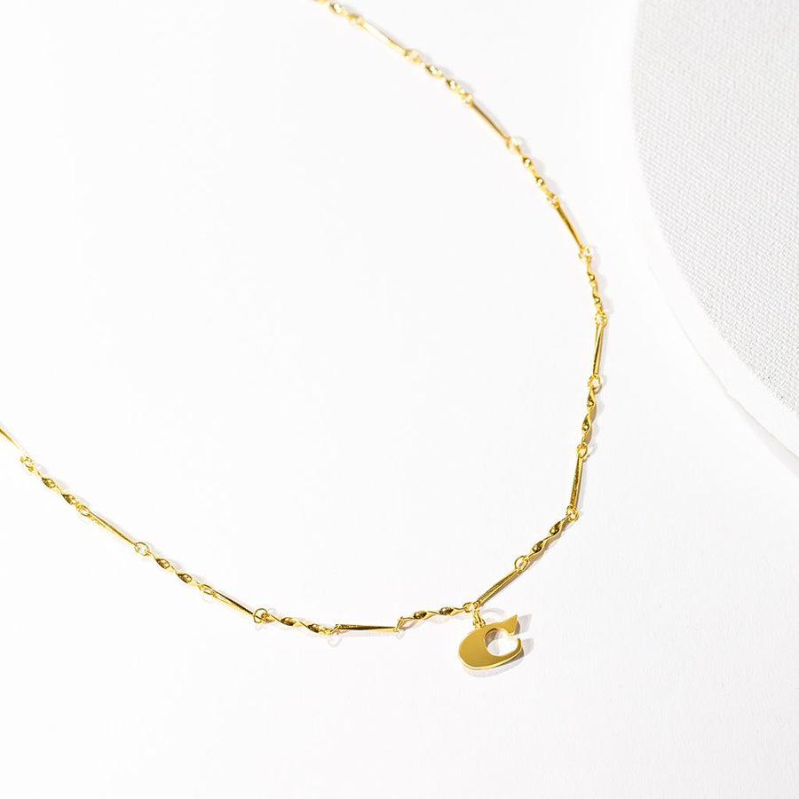 C Gold Initial Necklace • Letter C Pendant • Fortune & Frame
