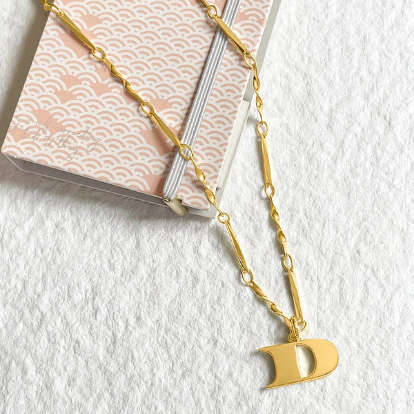 D Gold Initial Necklace • Letter D Pendant • Fortune & Frame