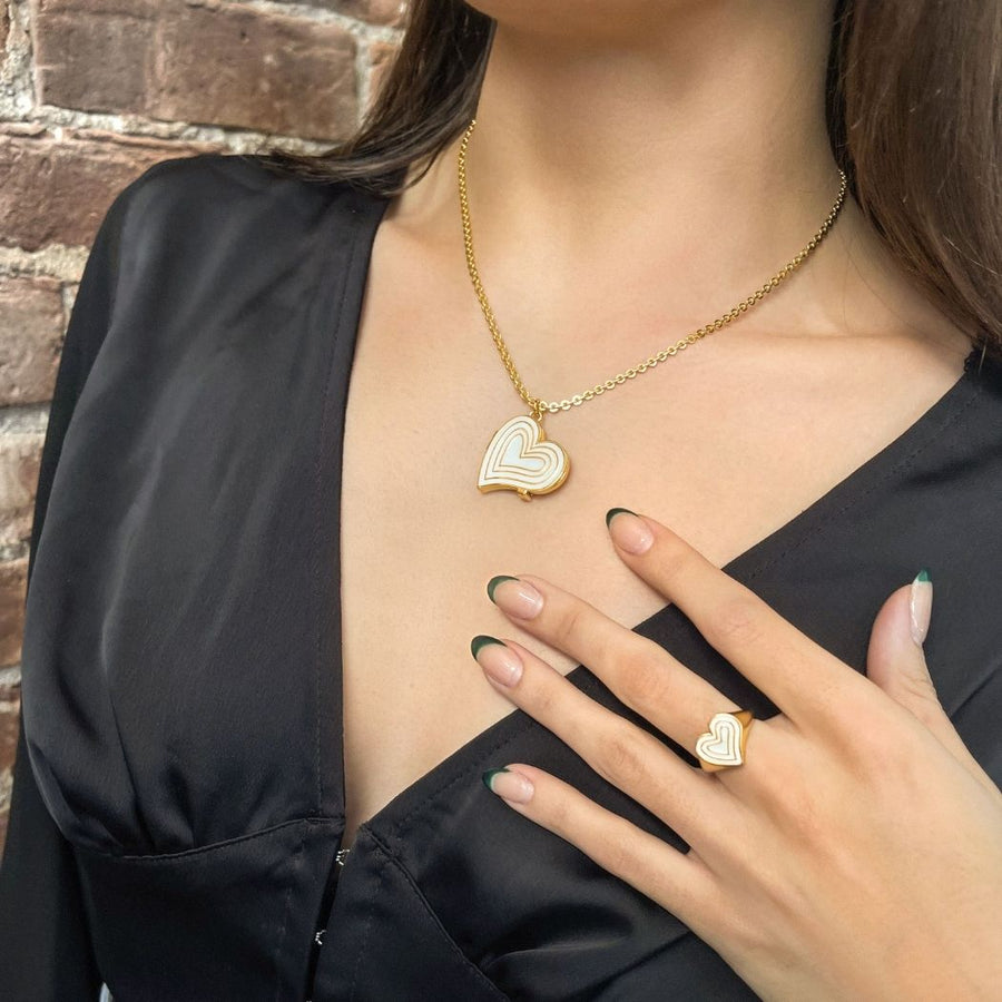 Ivory Deco Heart Locket • Valentines Day Gifts • Fortune & Frame