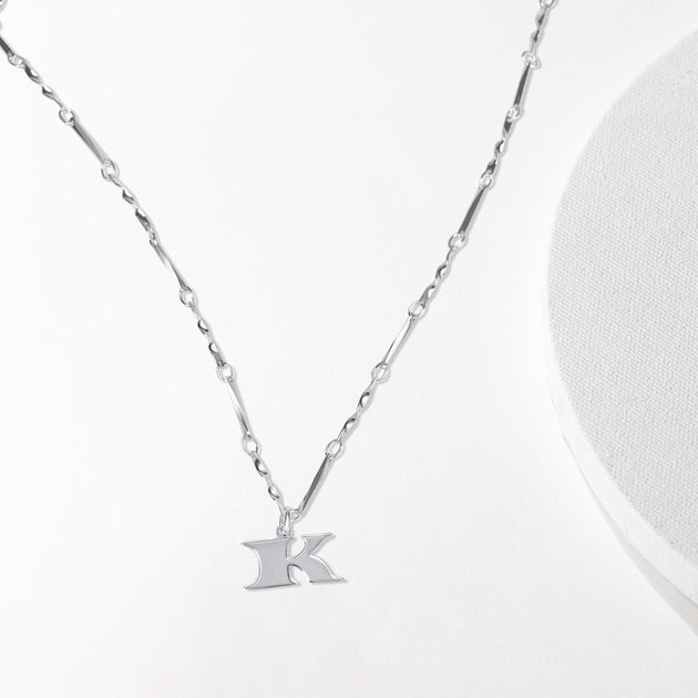 K Silver Initial Necklace • Letter K Pendant • Fortune & Frame