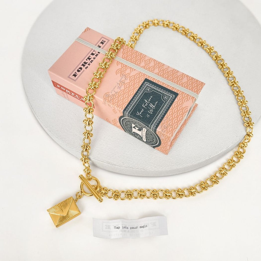 Gold Love Letter Envelope Locket • Fortune & Frame