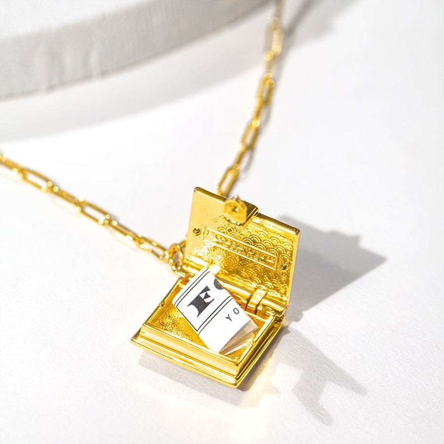 Book Locket • Gold Book Pendant • Fortune & Frame