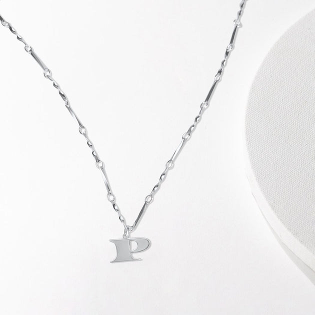 P Silver Initial Necklace • Letter P Pendant • Fortune & Frame