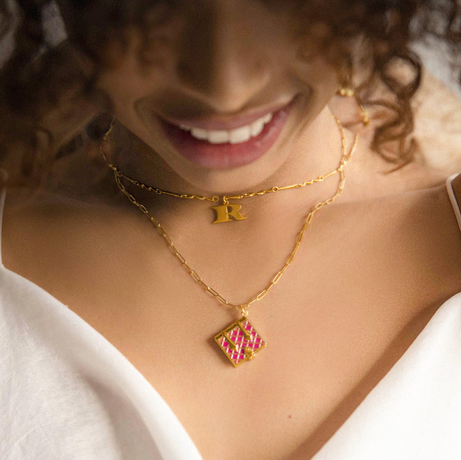 R Gold Initial Necklace • Letter R Pendant • Fortune & Frame