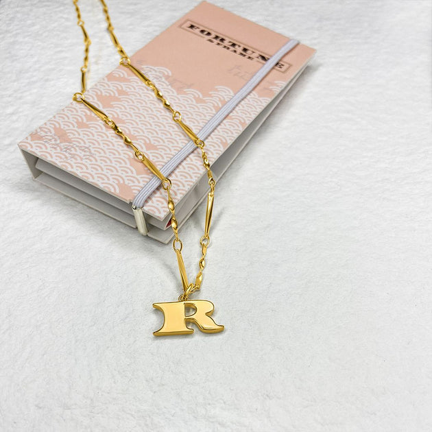 R Gold Initial Necklace • Letter R Pendant • Fortune & Frame