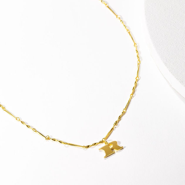R Gold Initial Necklace • Letter R Pendant • Fortune & Frame