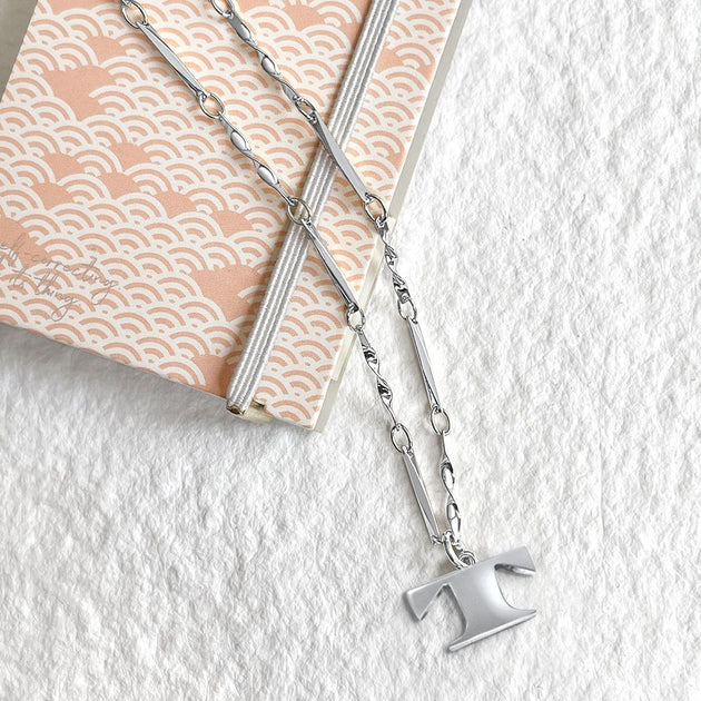 T Silver Initial Necklace • Letter T Pendant • Fortune & Frame