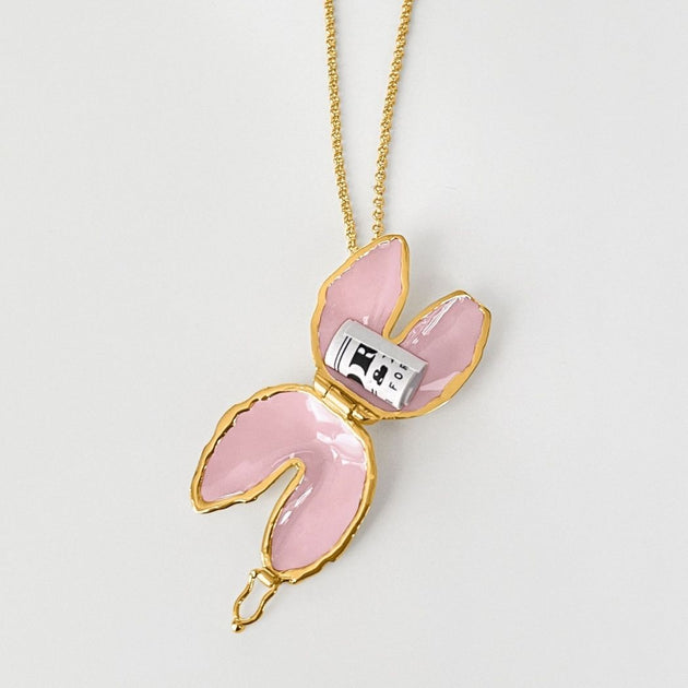 Blush Fortune Cookie Locket • Enamel Jewelry • Fortune & Frame