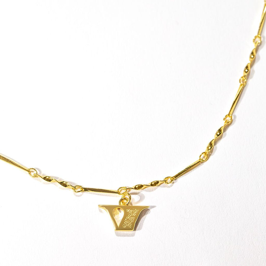 V Gold Initial Necklace • Letter V Pendant • Fortune & Frame