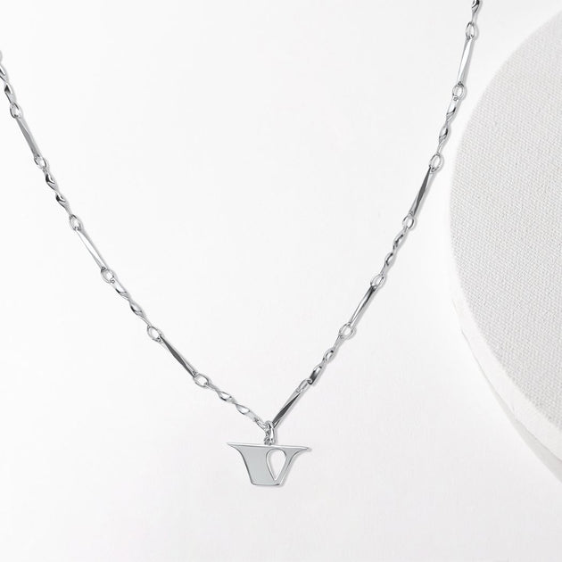 V Silver Initial Necklace • Letter V Pendant • Fortune & Frame