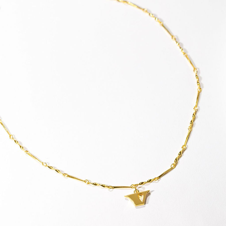V Gold Initial Necklace • Letter V Pendant • Fortune & Frame