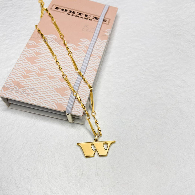 W Gold Initial Necklace • Letter W Pendant • Fortune & Frame