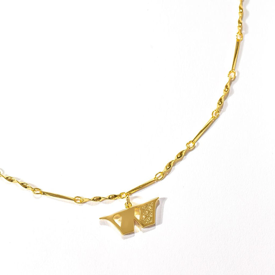 W Gold Initial Necklace • Letter W Pendant • Fortune & Frame