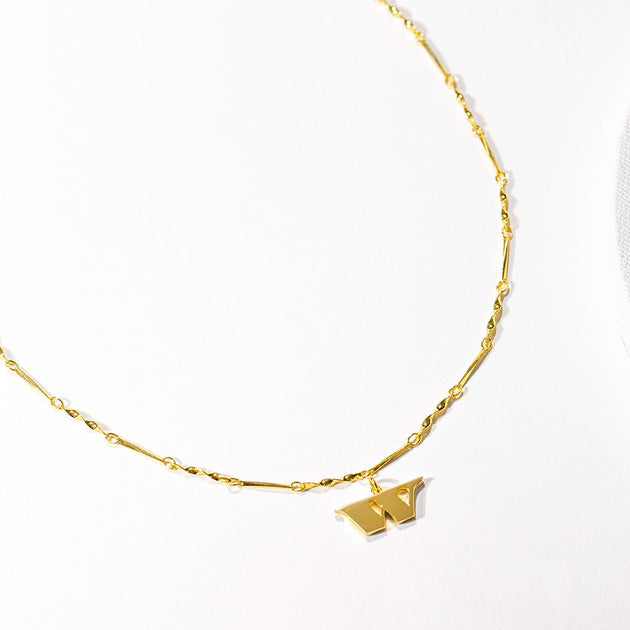 W Gold Initial Necklace • Letter W Pendant • Fortune & Frame