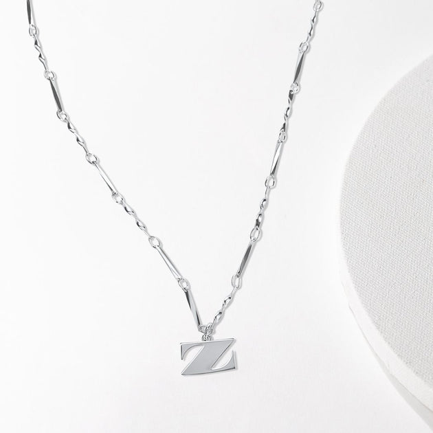 Z Silver Initial Necklace • Letter Z Pendant • Fortune & Frame